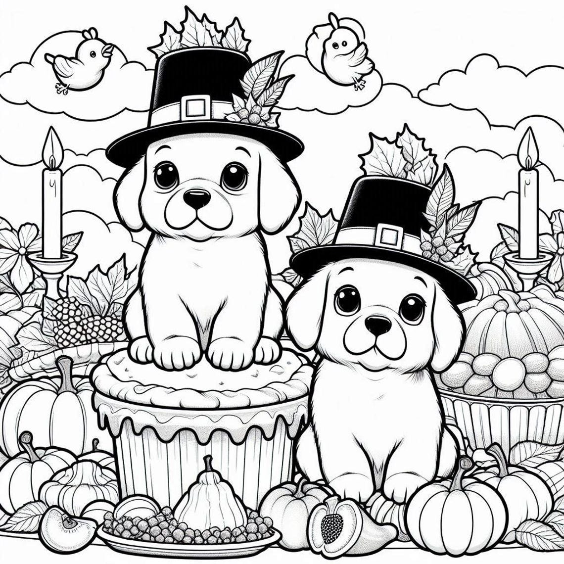 Adorable Thanksgiving Puppy Coloring Page AI Generated Printable and ...