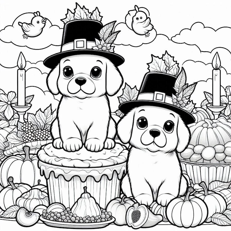 Adorable Thanksgiving Puppy Coloring Page - AI Generated Printable and ...