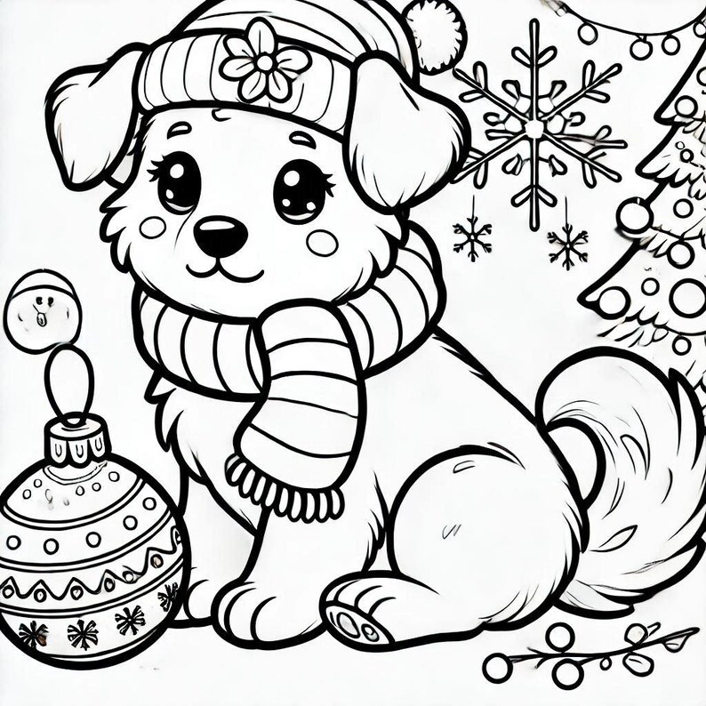 Adorable Winter Puppy Coloring Page - Hat and Scarf - Printable Art for ...
