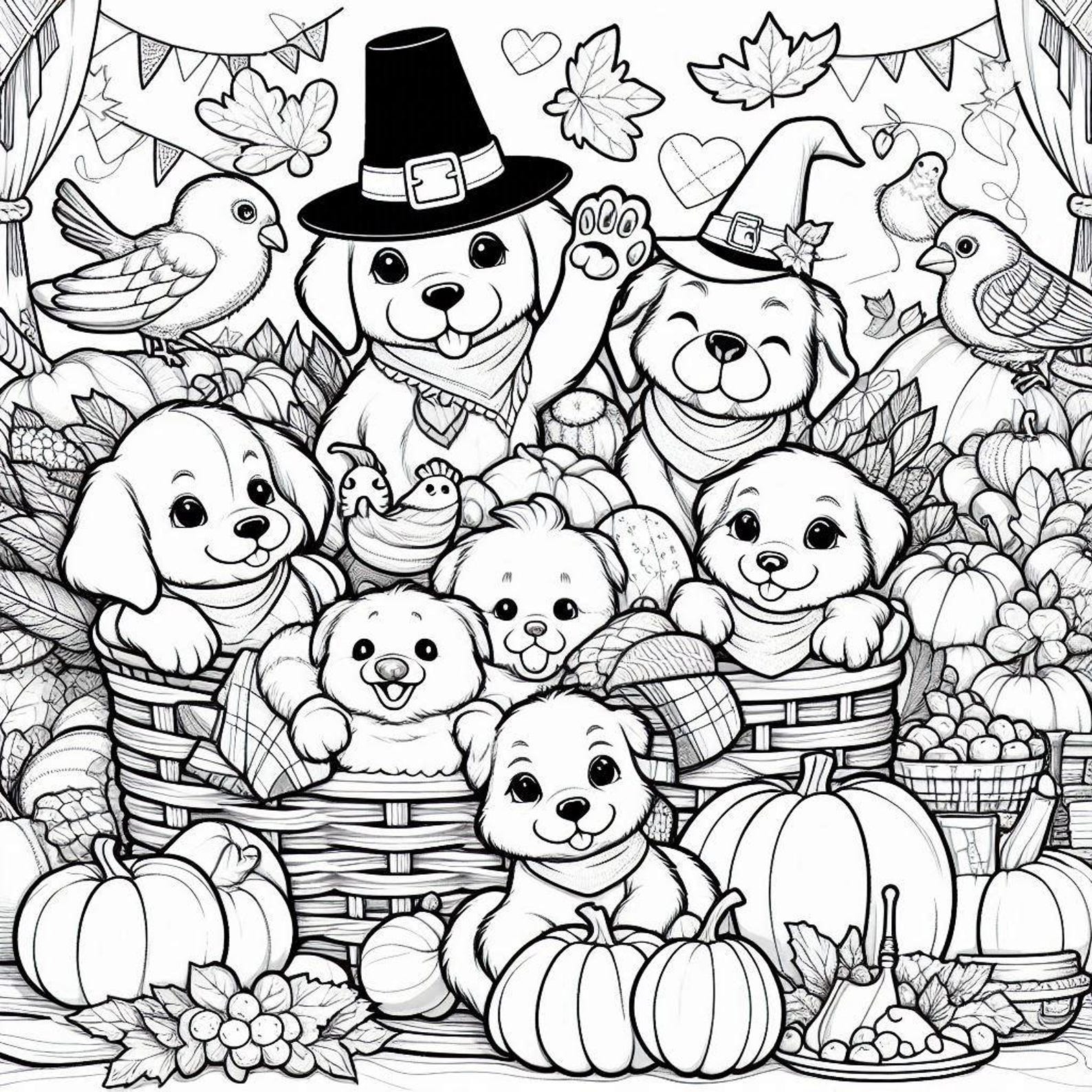 Thanksgiving Puppy Coloring Page - AI Generated Printable and Fun for ...