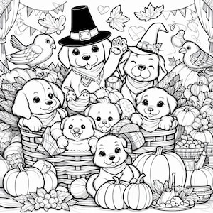 Thanksgiving Puppy Coloring Page - AI Generated Printable and Fun for ...