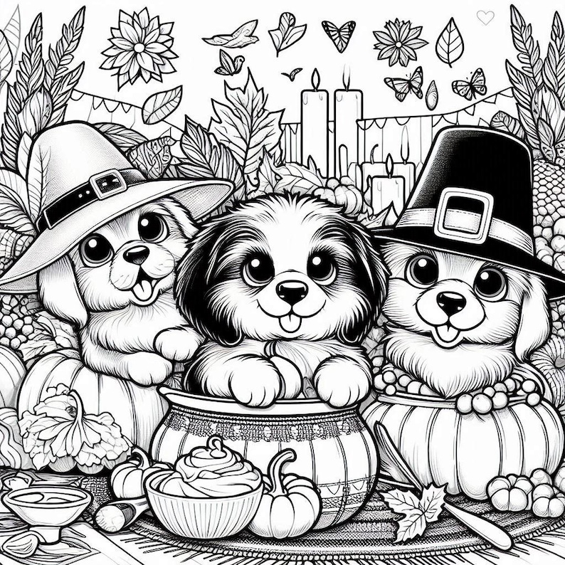 Adorable Thanksgiving Puppy Coloring Page - AI Generated Printable and ...