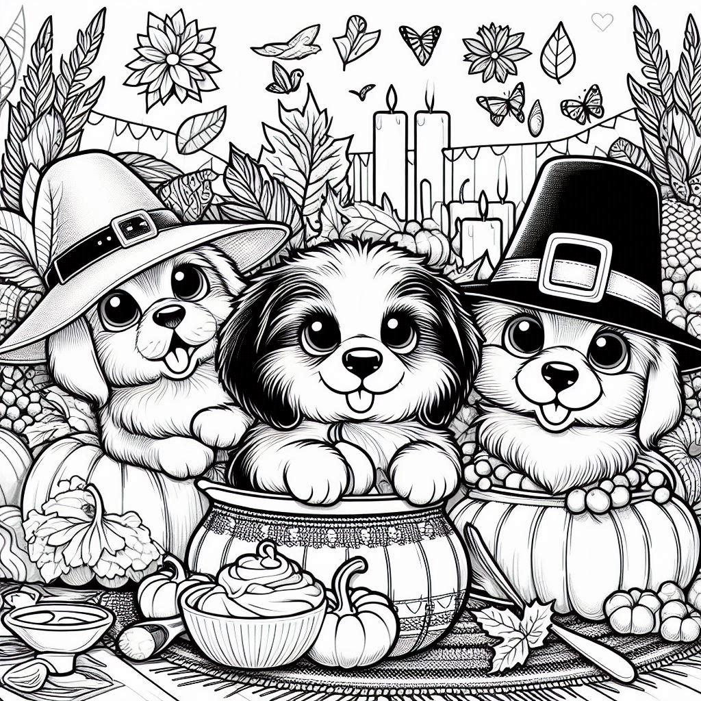 Adorable Thanksgiving Puppy Coloring Page - AI Generated Printable and ...