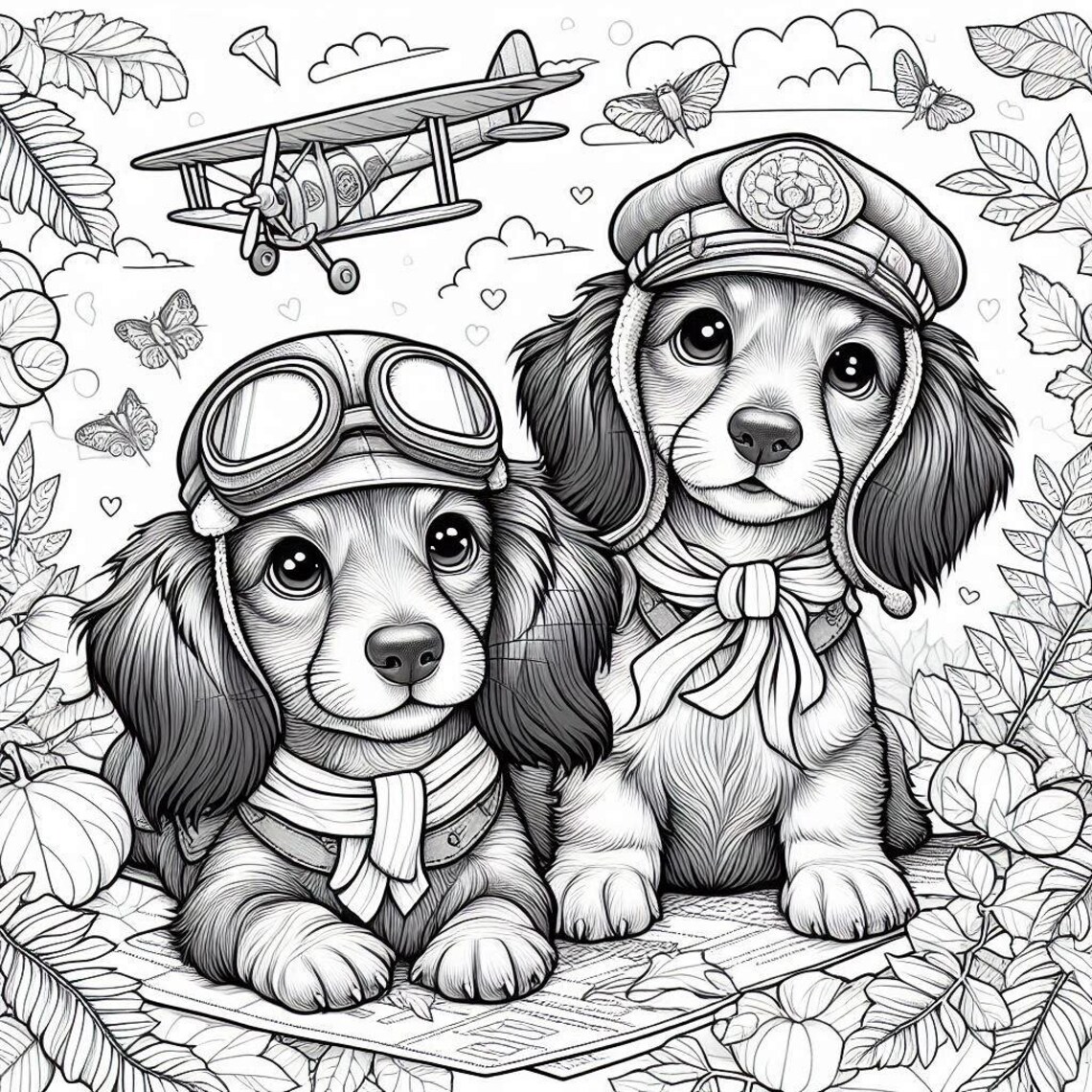 Adorable Coloring Pages of Pilot Dachshund Puppies in Fall - AI ...