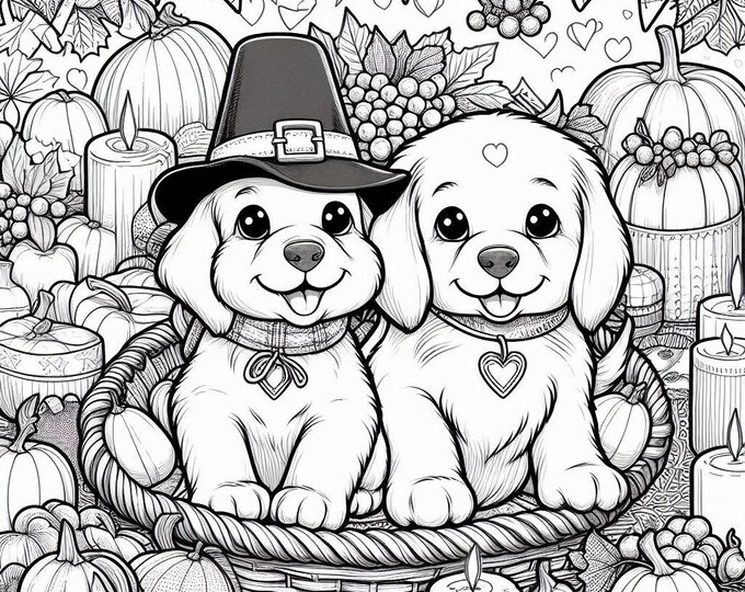Thanksgiving Puppy Coloring Page - AI Generated Printable and Fun for ...