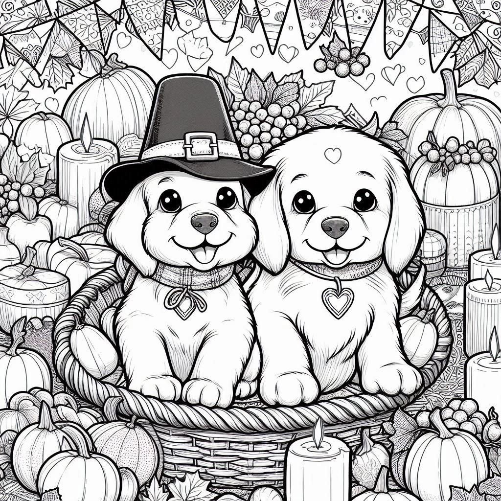 Thanksgiving Puppy Coloring Page - AI Generated Printable and Fun for ...