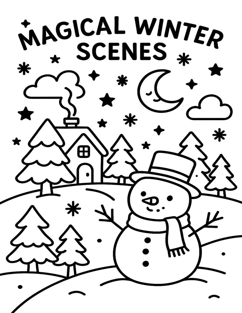 Magical Winter Scenes Coloring Page Set - Instant Digital Download ...