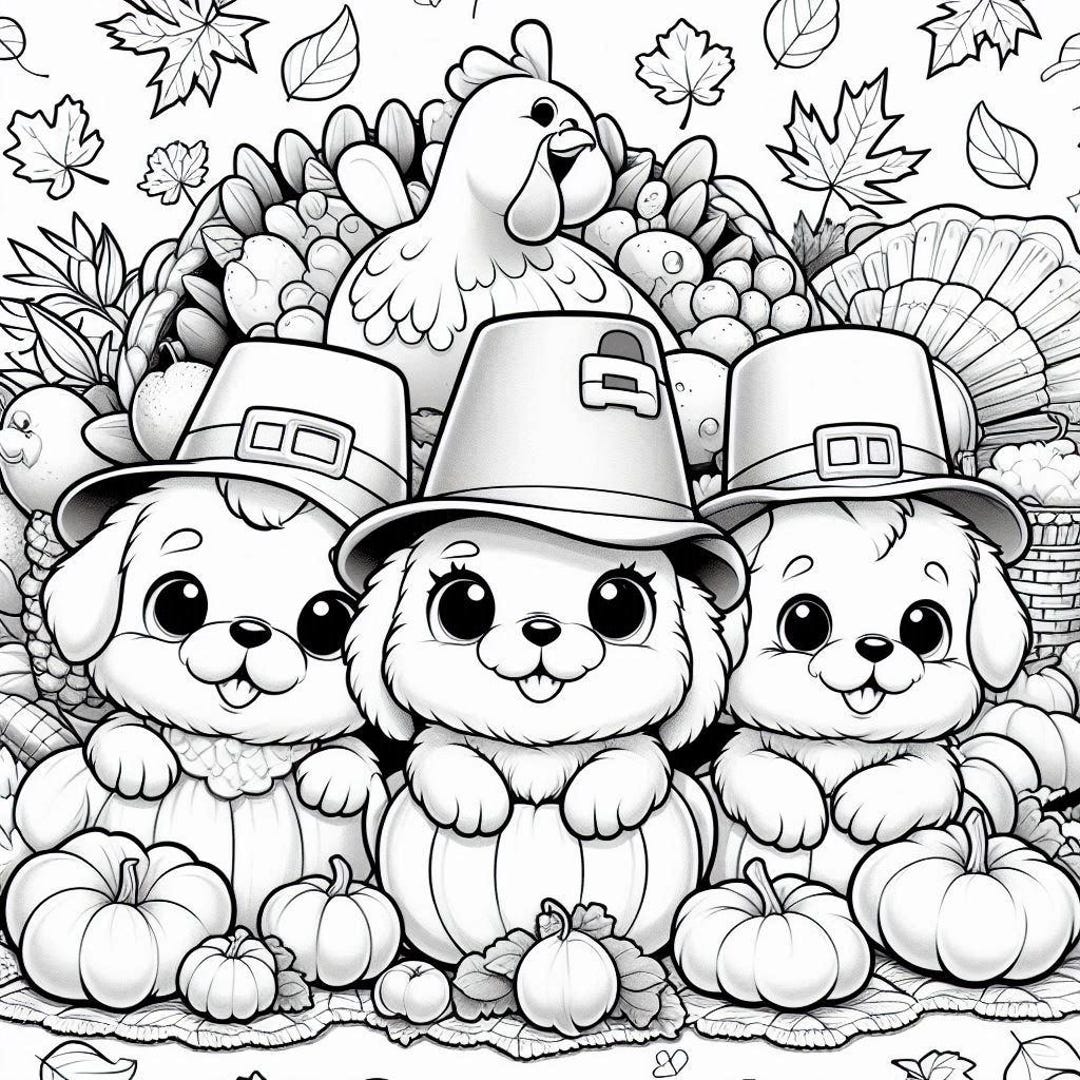 Adorable Thanksgiving Puppy Coloring Page - AI Generated Printable and ...