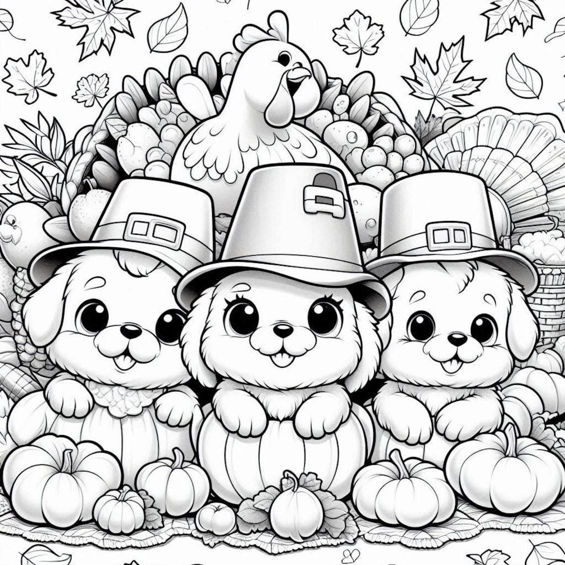 Adorable Thanksgiving Puppy Coloring Page - AI Generated Printable and ...