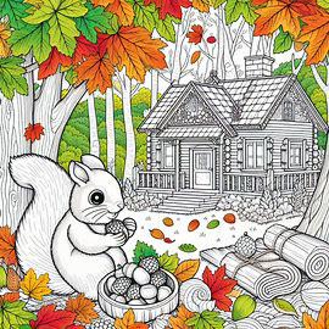 Stunning Fall Scene Coloring Page - Printable Autumn Landscape - Etsy