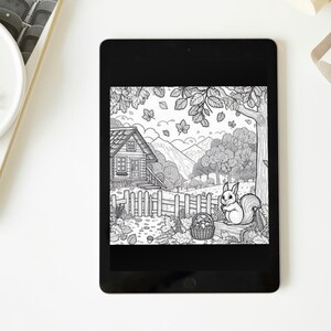 Stunning Fall Scene Coloring Page - Printable Autumn Landscape - Etsy