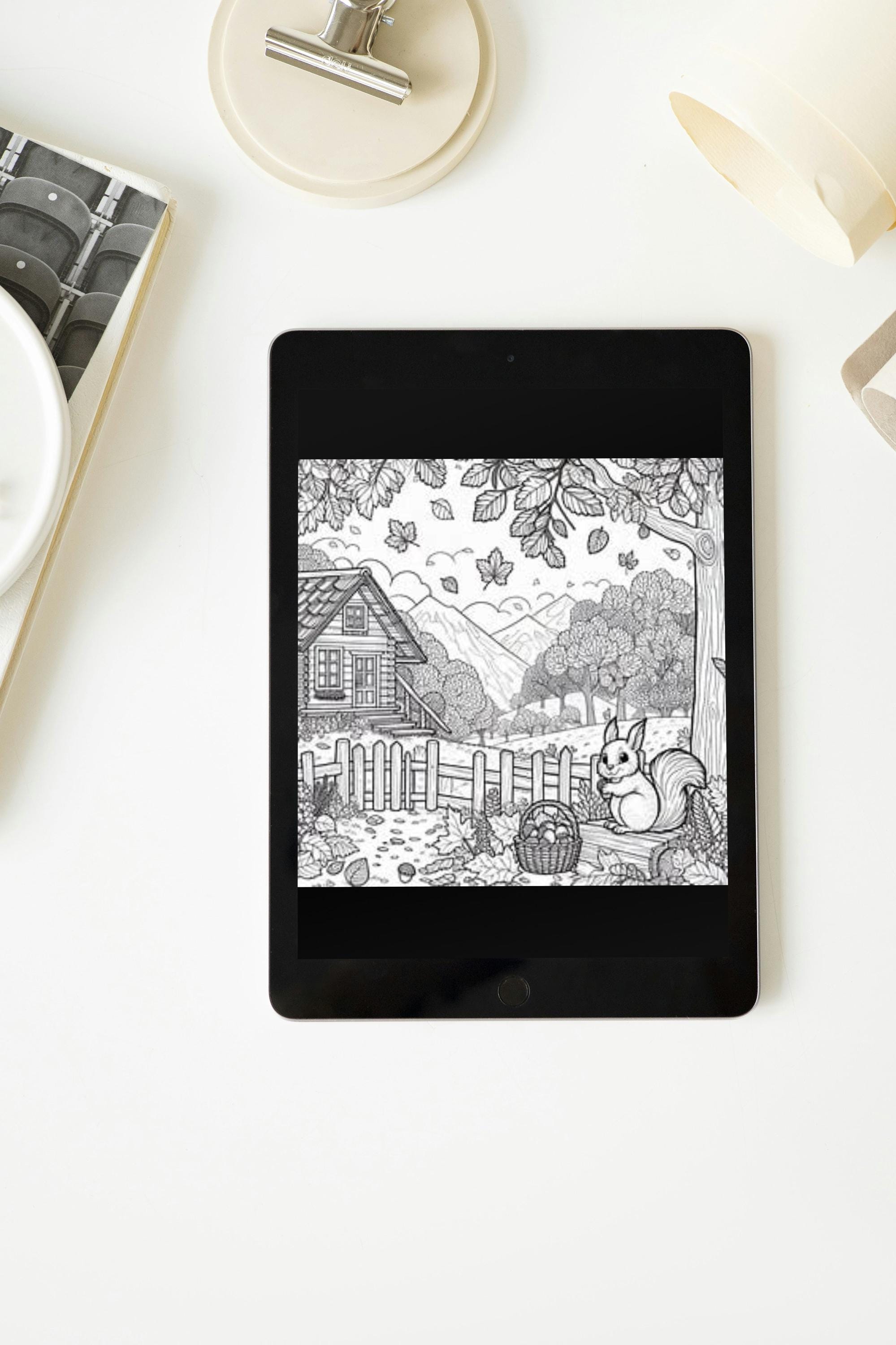 Stunning Fall Scene Coloring Page - Printable Autumn Landscape - Etsy