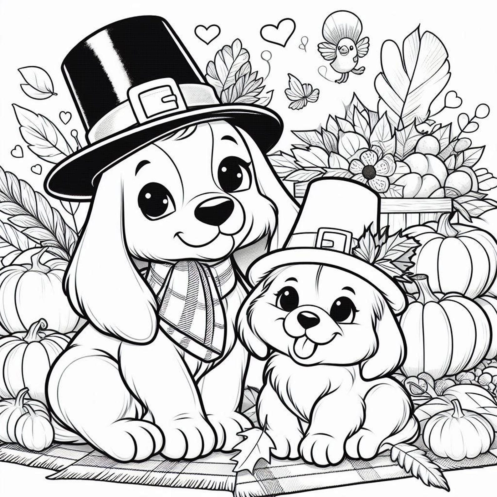Adorable Thanksgiving Puppy Coloring Page - AI Generated Printable and ...