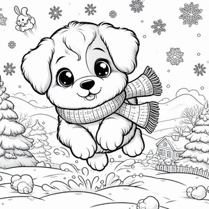Adorable Puppy in the Snow Coloring Page - AI Generated Winter Fun for ...