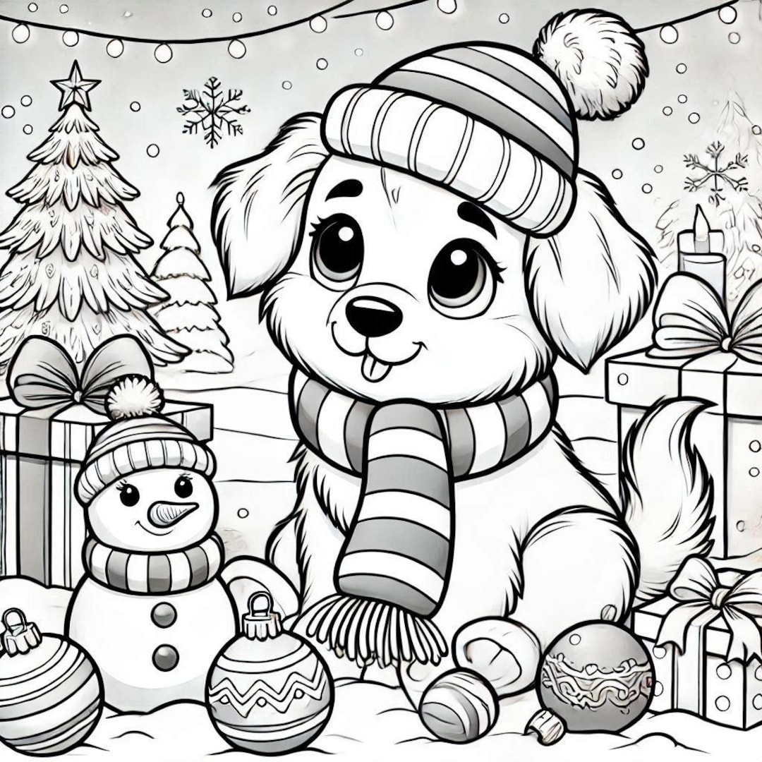 Adorable Christmas Puppy Coloring Page - Printable Winter Dog Art for ...