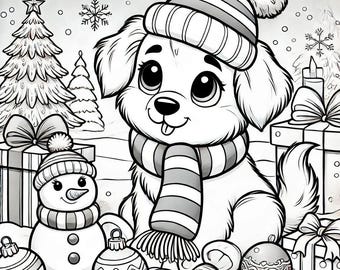 Adorable Christmas Puppy Coloring Page - Festive Holiday Printable for ...