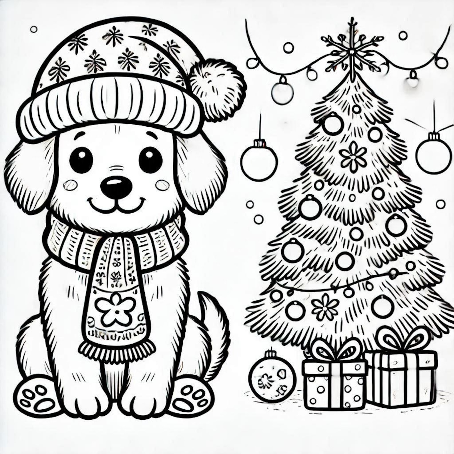 Adorable Winter Puppy Coloring Page Hat and Scarf Printable Art for ...