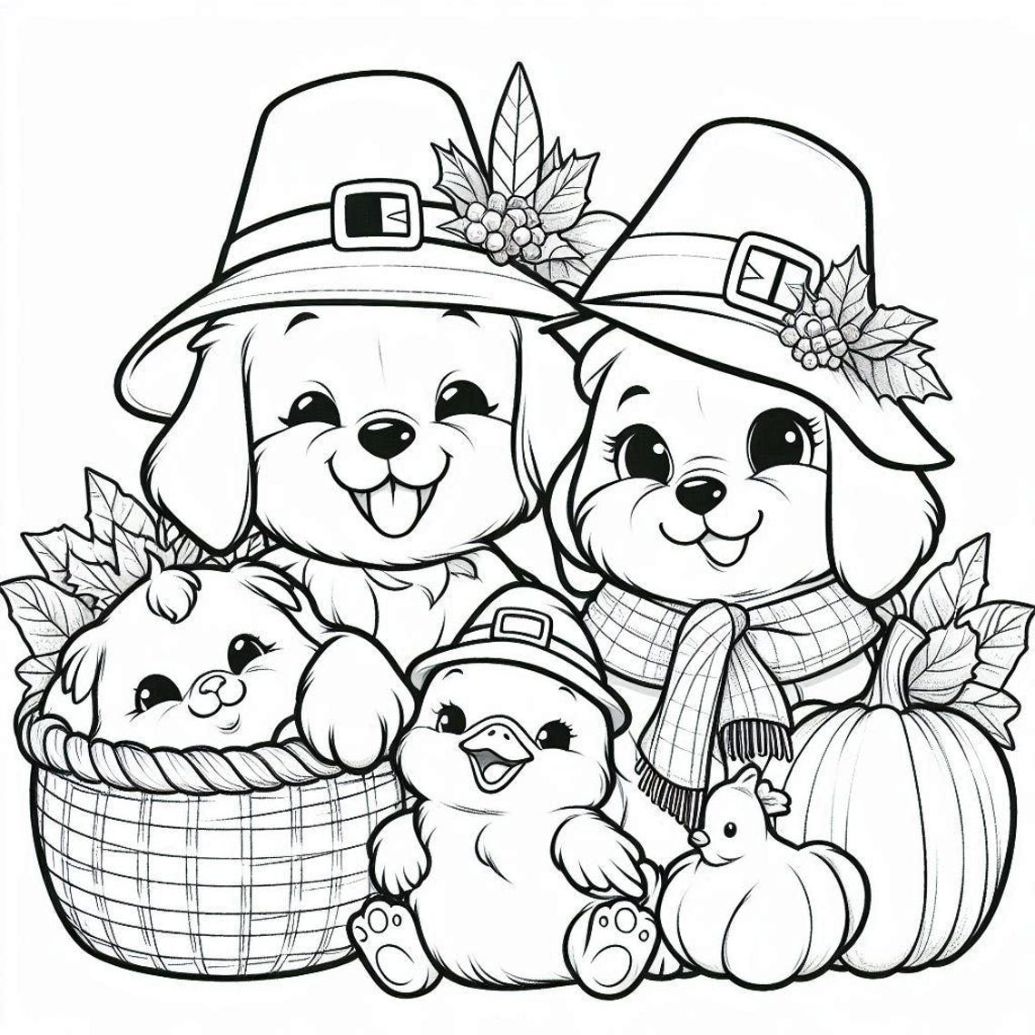 Thanksgiving Puppy Coloring Page - AI Generated Printable and Fun for ...