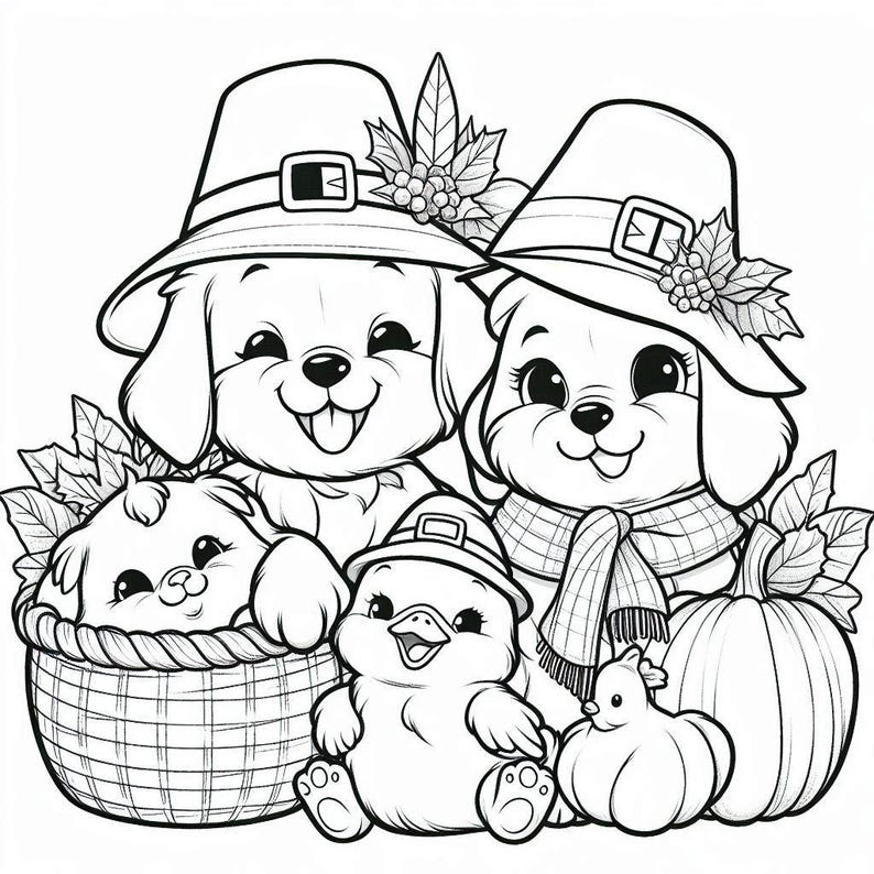 Thanksgiving Puppy Coloring Page - AI Generated Printable and Fun for ...