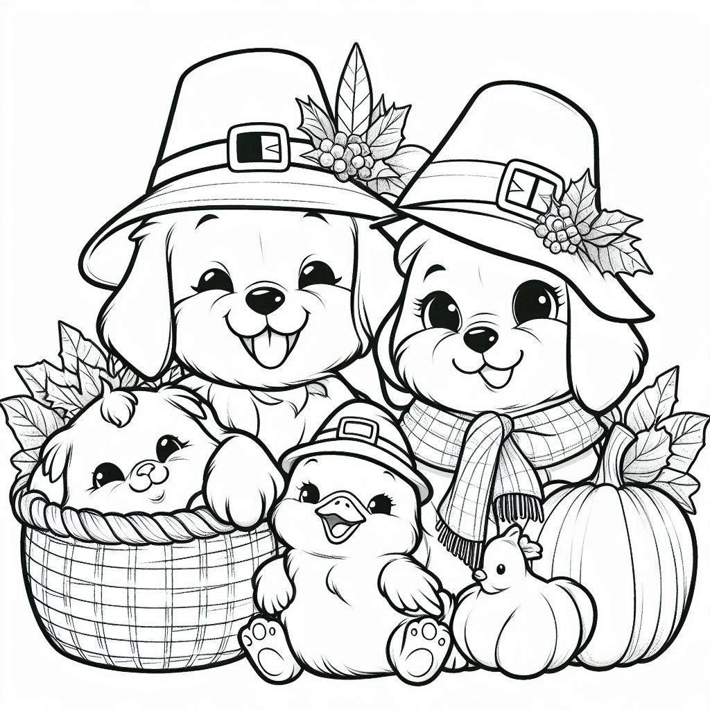 Thanksgiving Puppy Coloring Page - AI Generated Printable and Fun for ...