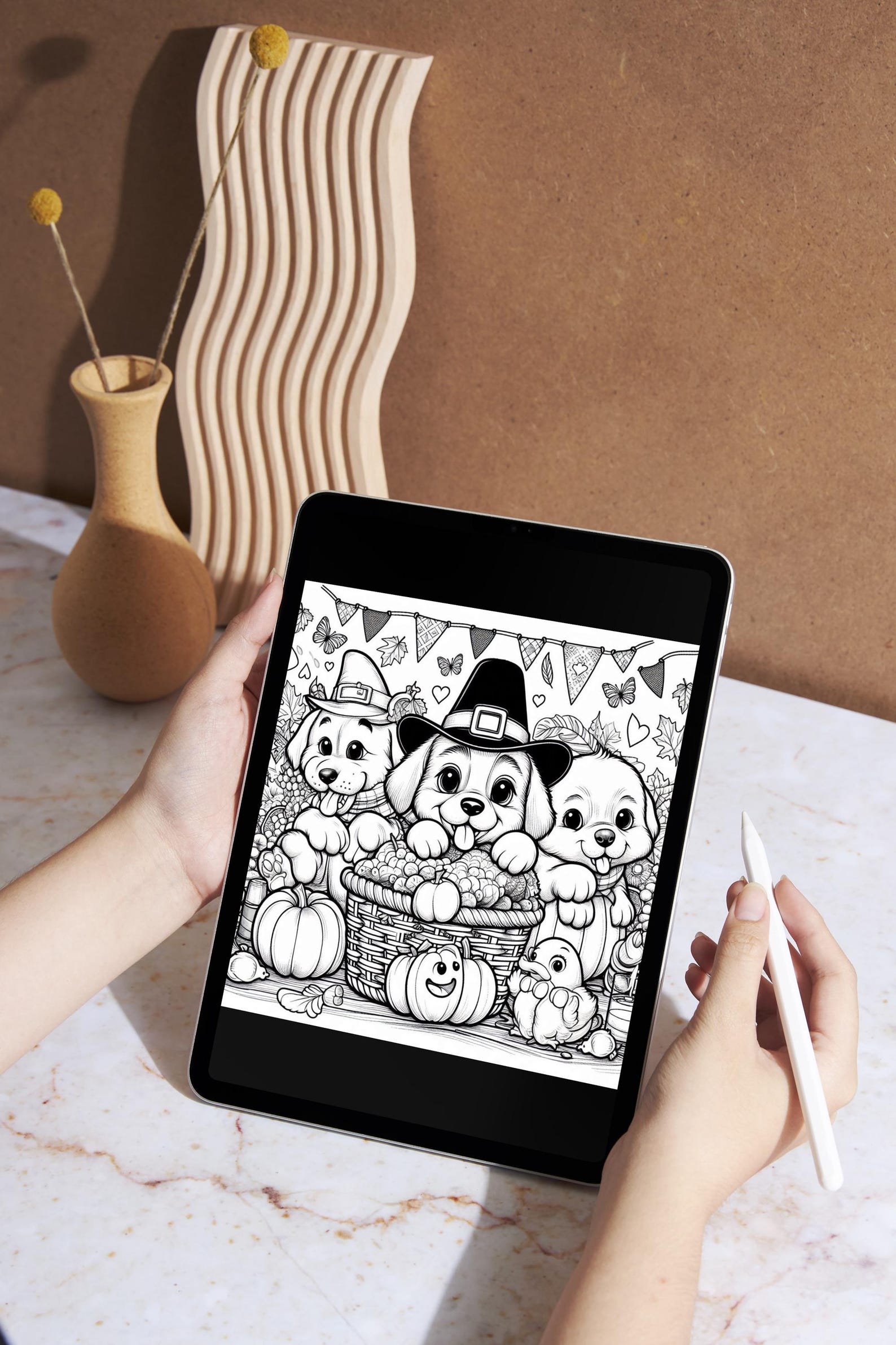 Adorable Thanksgiving Puppy Coloring Page - AI Generated Printable and ...