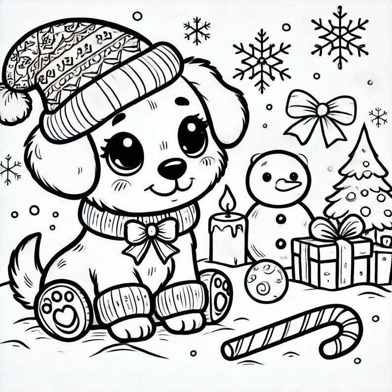 Adorable Winter Puppy Coloring Page - Hat and Scarf - Printable Art for ...