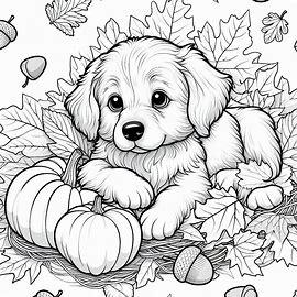 Adorable Puppy in Fall Coloring Page - Printable Autumn Dog Art for ...