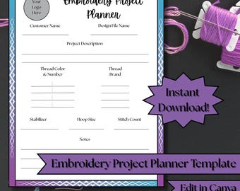 Embroidery Project Plan Printable Template | Digital Download ...