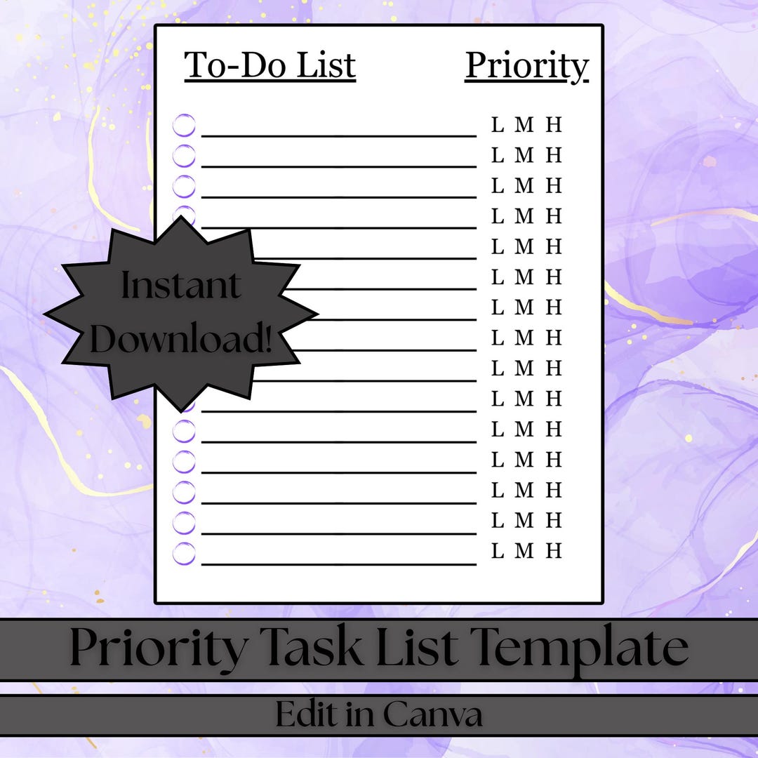 Priority To-do List Printable: Editable Task Planner (digital Download ...
