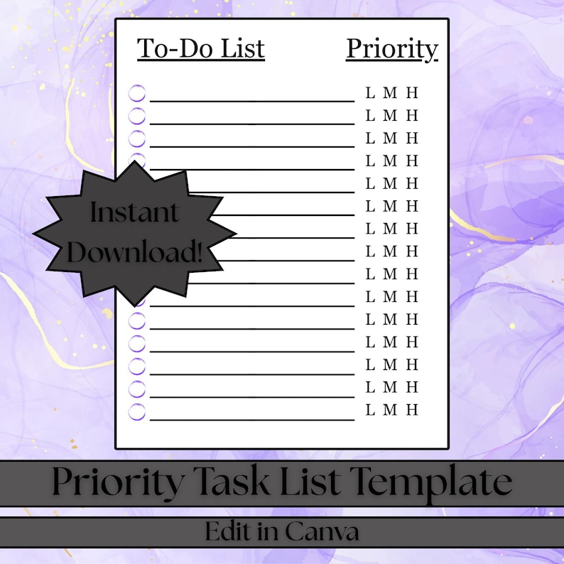 Priority to Do List Template High Medium Low Task Planner Printable ...