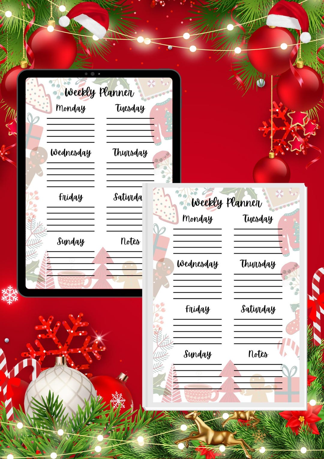 Christmas Theme Weekly Planner, Planner Template, Weekly Planner ...