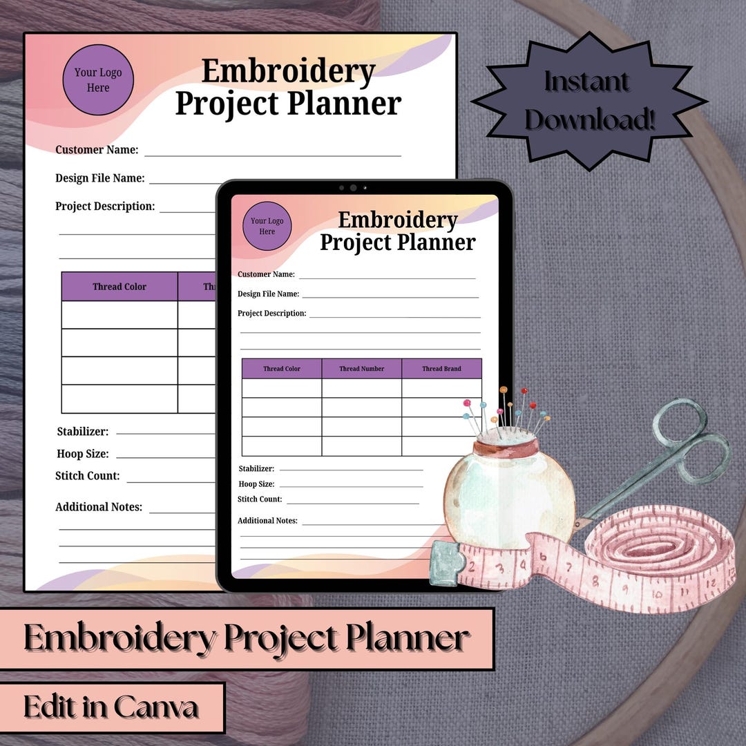 Embroidery Project Planner Template Cross Stitch & Needlework Tracker ...