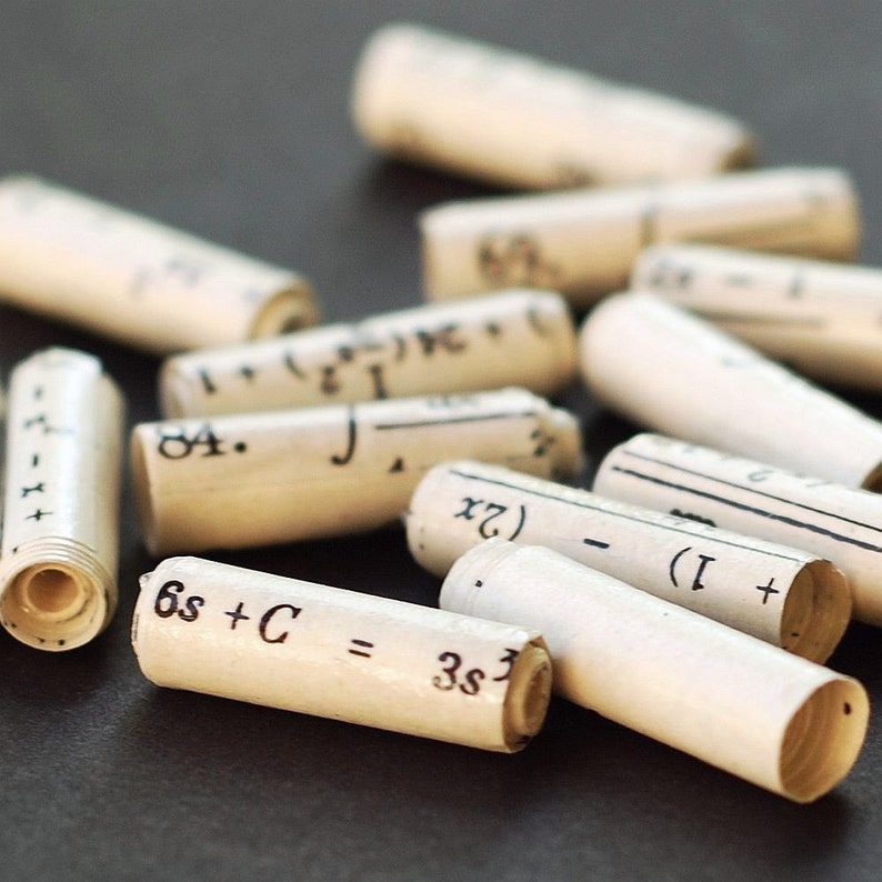 15 Math Paper Beads Recycled Calculus Math Bead Lot, Rolled Paper Beads ...
