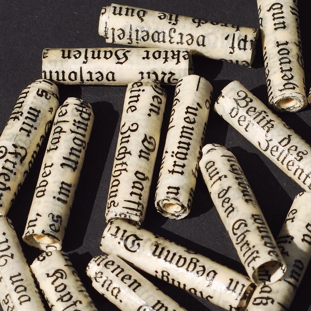 German Paper Beads 15 Recycled German Text Beads, Handmade Beads ...