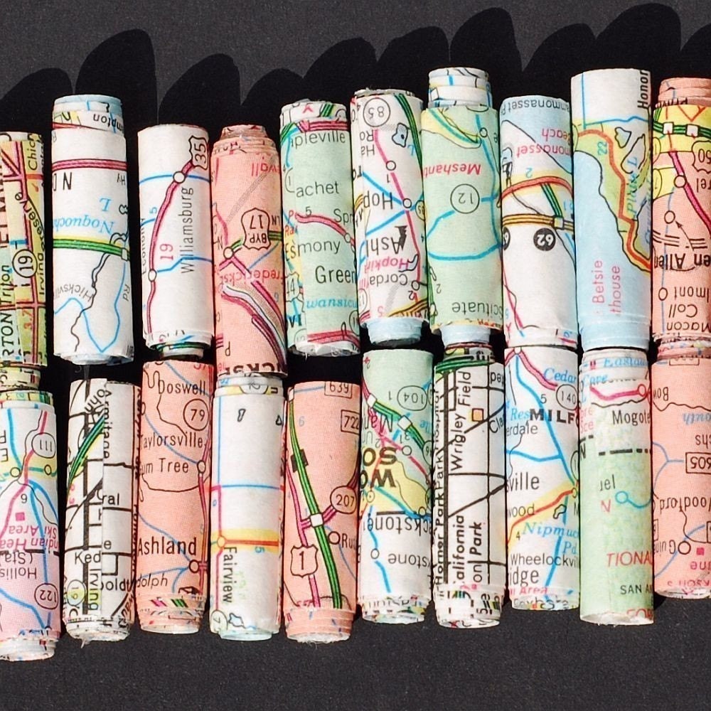 15 Recycled Map Paper Beads Vintage United States Road Atlas Beads ...