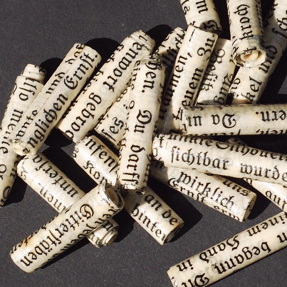 German Paper Beads- 15 Recycled German Text Beads, Handmade Beads ...