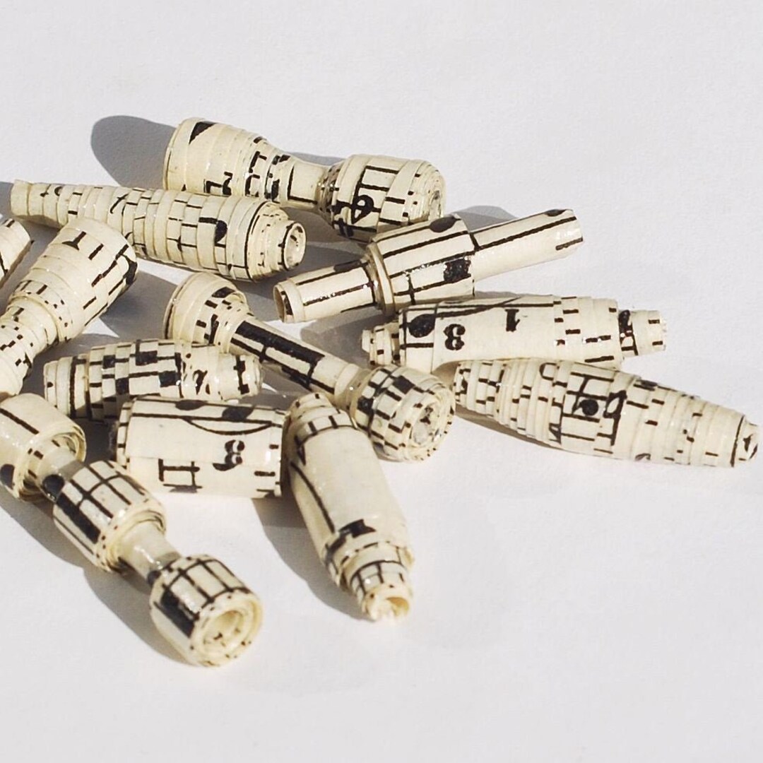 Music Paper Beads- Vintage Sheet Music Paper Bead Assortment, Recycled ...