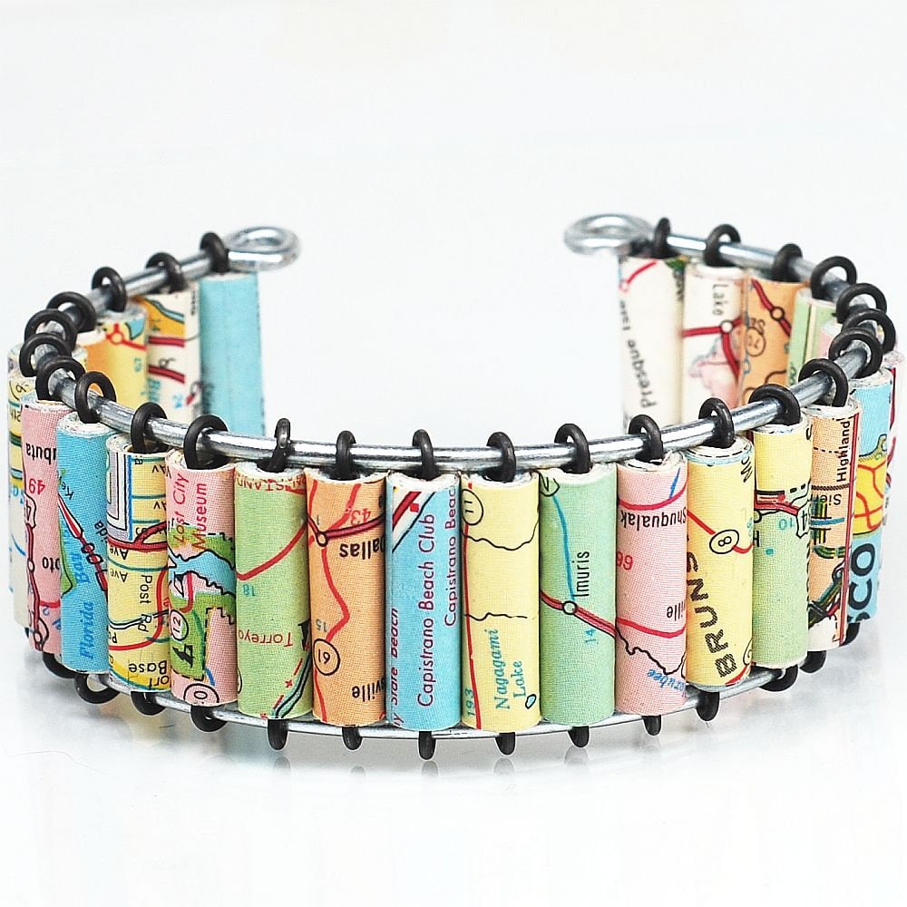 15 Recycled Map Paper Beads Vintage United States Road Atlas Beads ...