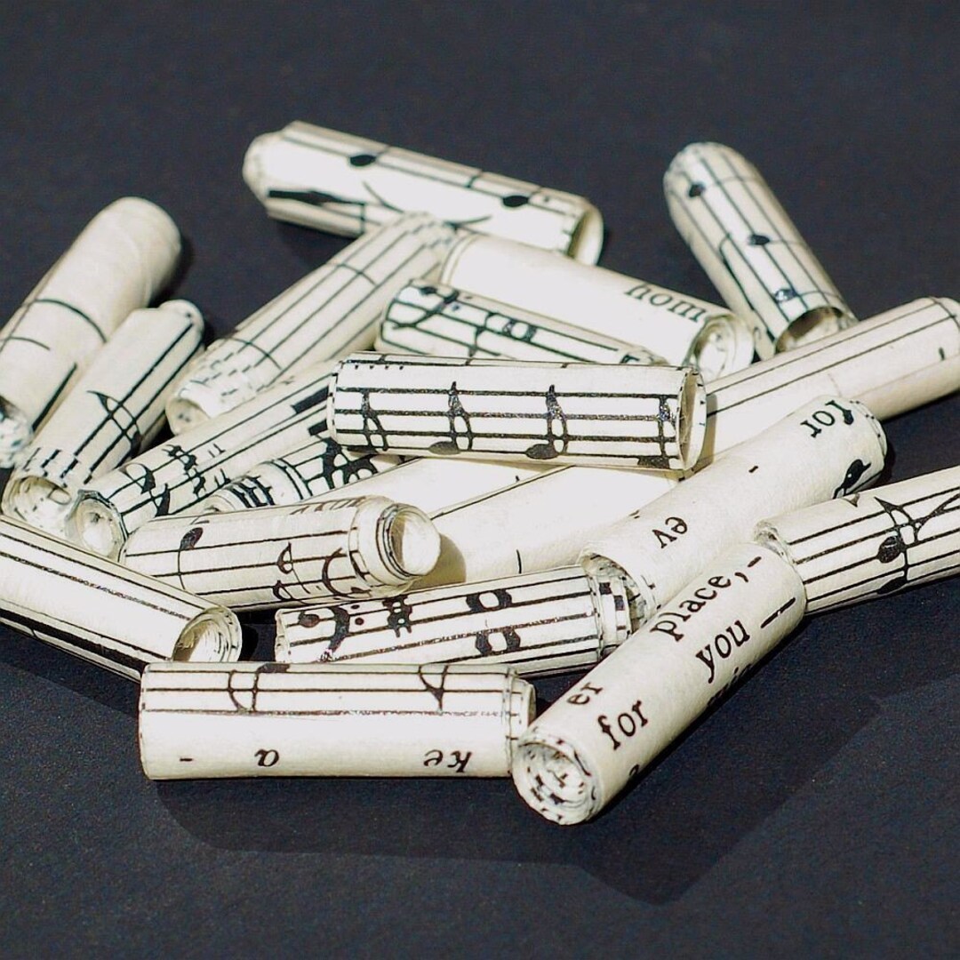 Sheet Music Beads- 15 Vintage Sheet Music Paper Beads, Recycled, Rolled ...