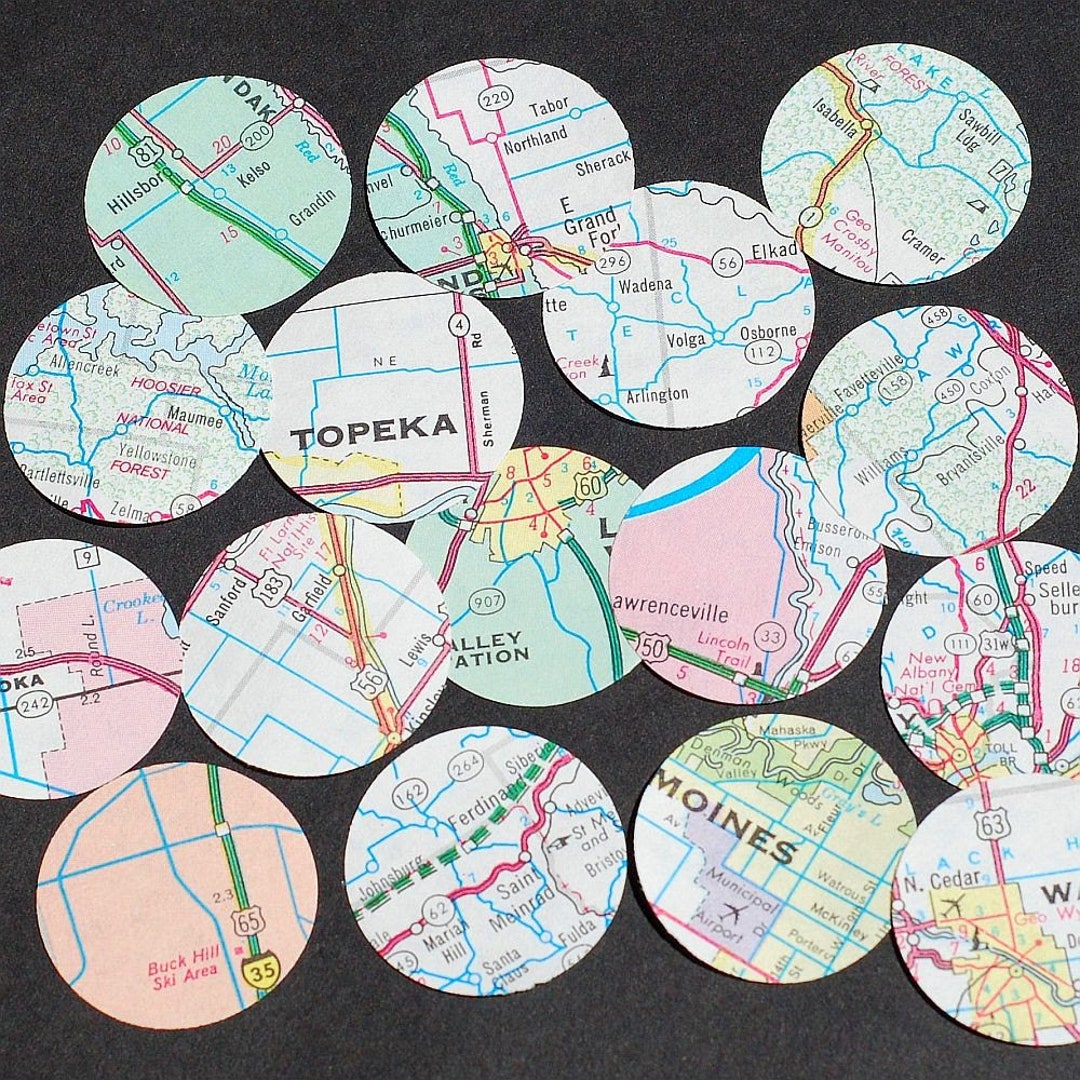 Map Paper Circles- 100 United States 1 Inch Vintage Map Circles ...