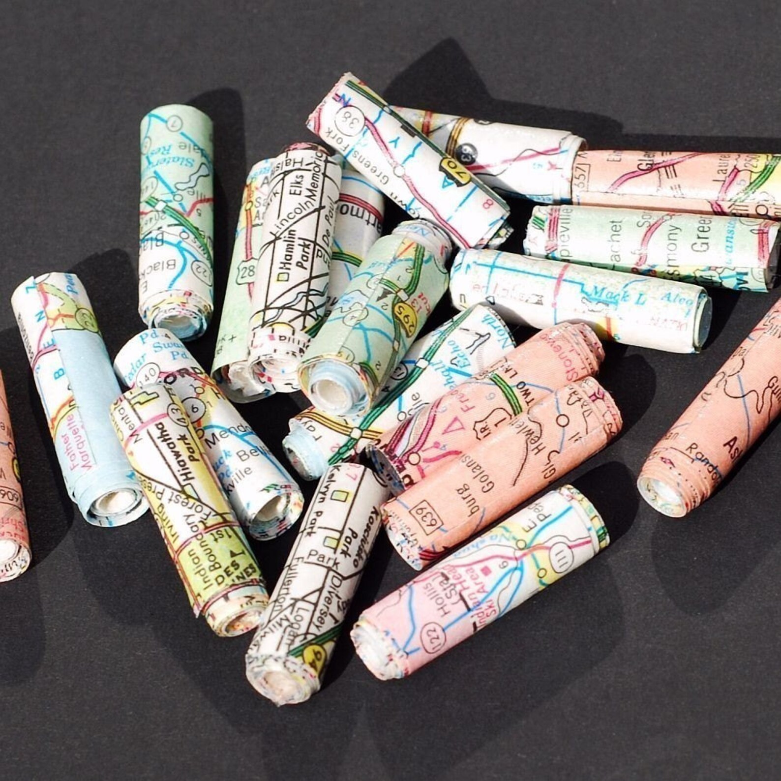 15 Recycled Map Paper Beads- Vintage United States Road Atlas Beads ...