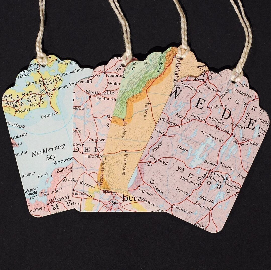 15 Map Gift Tags With String Recycled World Atlas Blank Tags, Travel ...