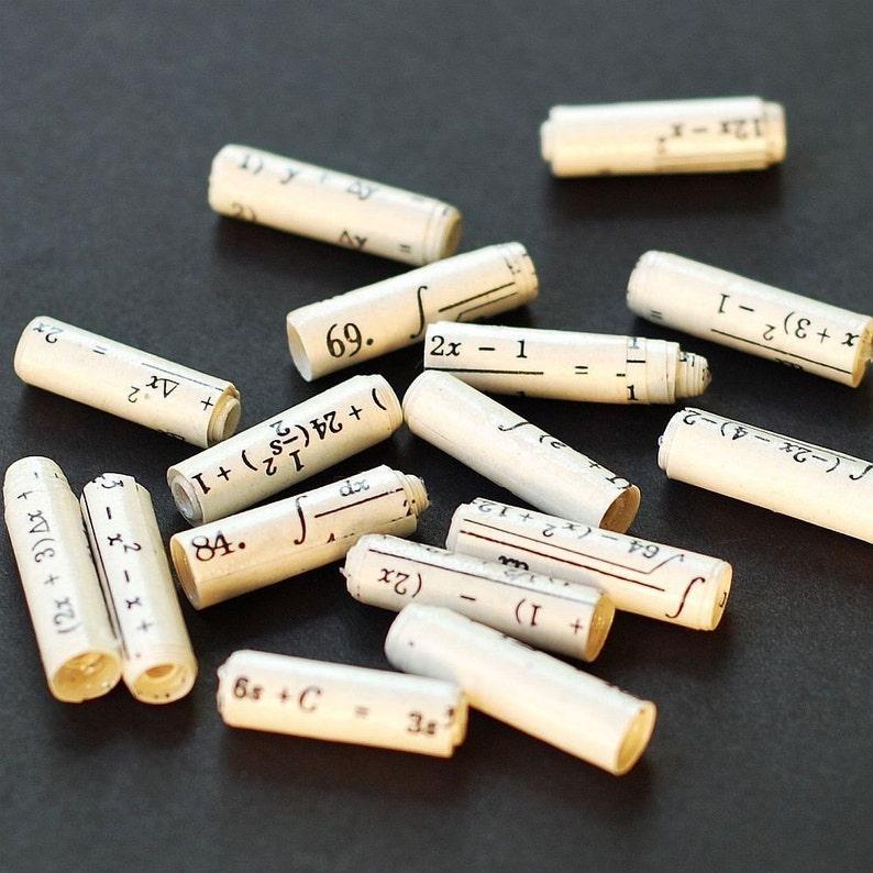 15 Math Paper Beads Recycled Calculus Math Bead Lot, Rolled Paper Beads ...