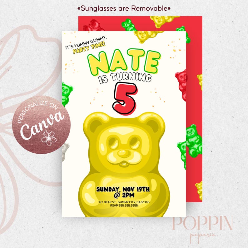 EDITABLE Invitation - Yummy Gummy Bear Birthday 5x7 Invitation - Gummy ...