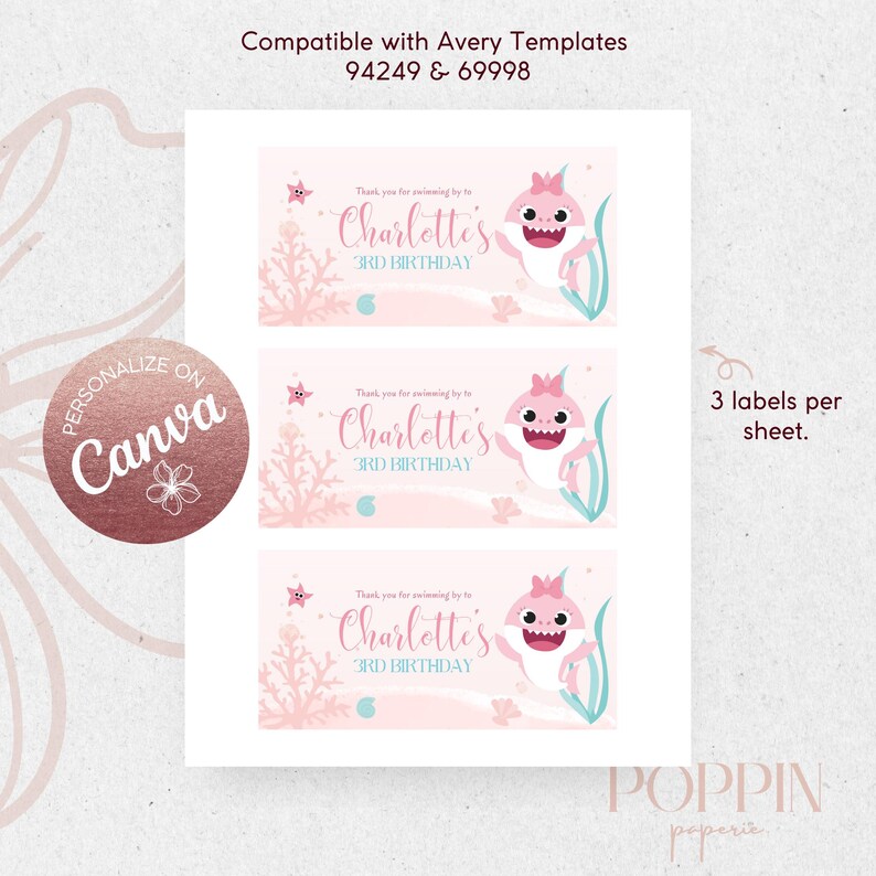 EDITABLE Favor Box Labels - Pink Sister Shark Birthday 6x3 - Gable Box ...