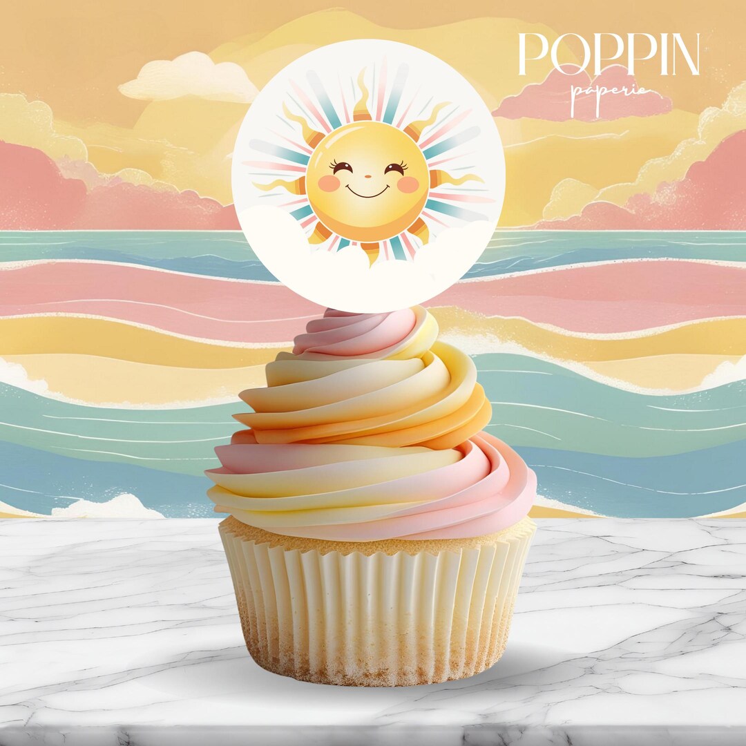 EDITABLE Cupcake Toppers - Fun in the Sun 1st Birthday 2-inch - Round ...