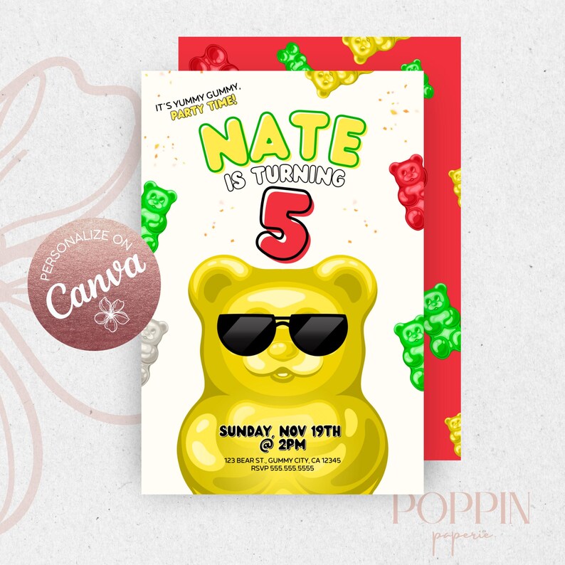 EDITABLE Invitation - Yummy Gummy Bear Birthday 5x7 Invitation - Gummy ...