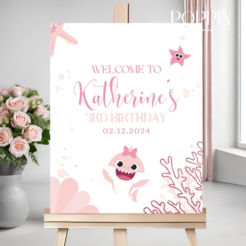 EDITABLE Birthday Welcome Sign 16x20 or 8x10 - Pink Glitter Sister ...