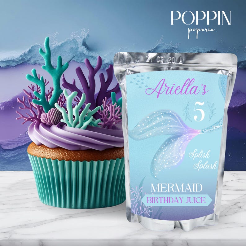 EDITABLE Juice Labels - Mermaid Tail Birthday 3.5x5 - Any Age Party ...