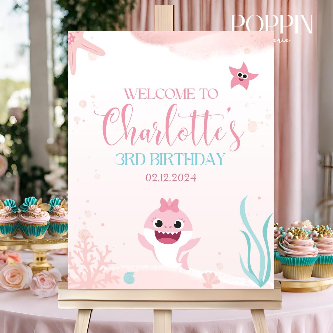 EDITABLE Birthday Welcome Sign 24x36 - Blush Pink Sister Shark Welcome ...